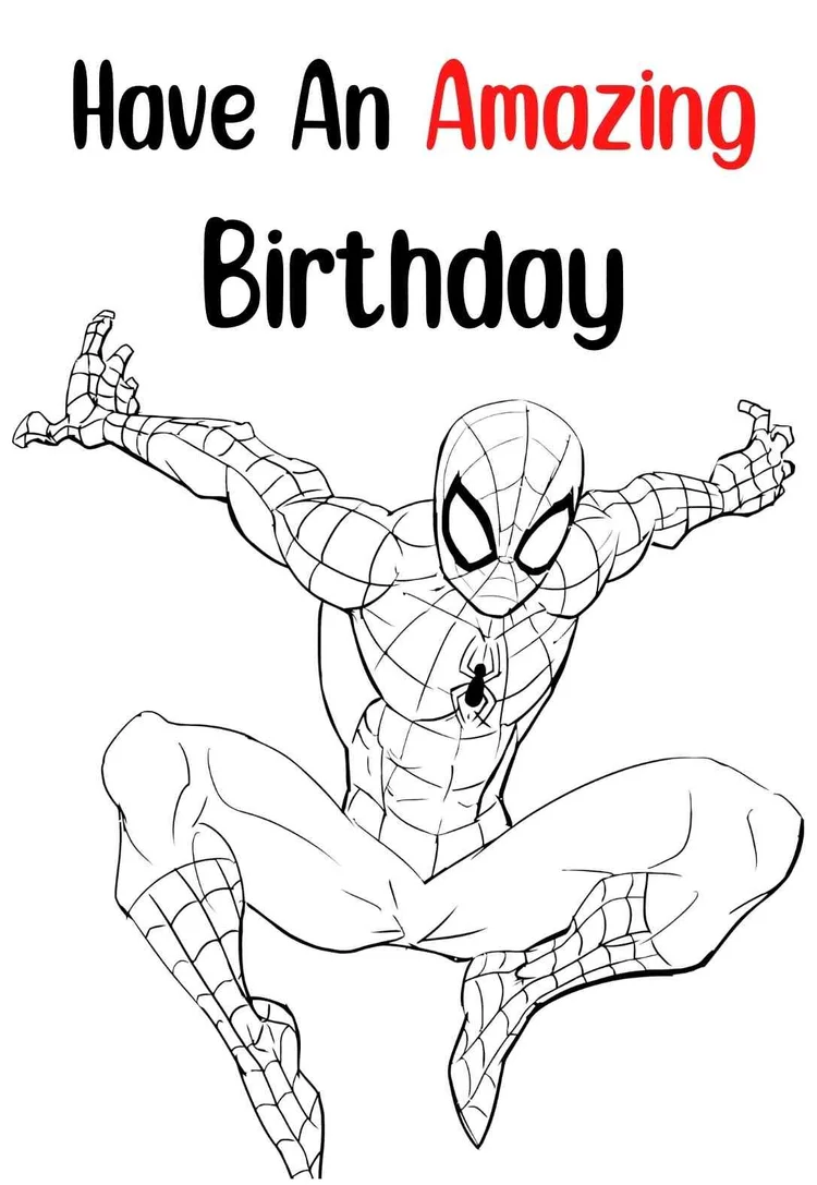 12 Spectacular Spiderman Birthday Coloring Pages & Cards (free ...