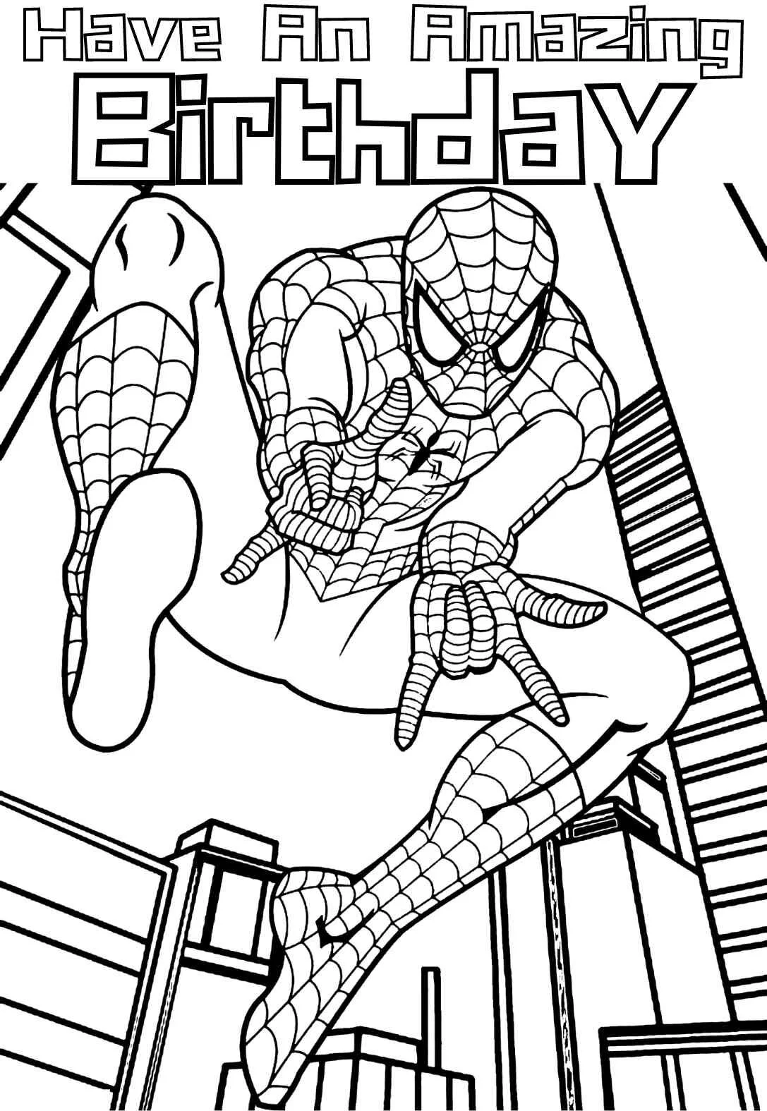 12 Spectacular Spiderman Birthday Coloring Pages & Cards (free ...