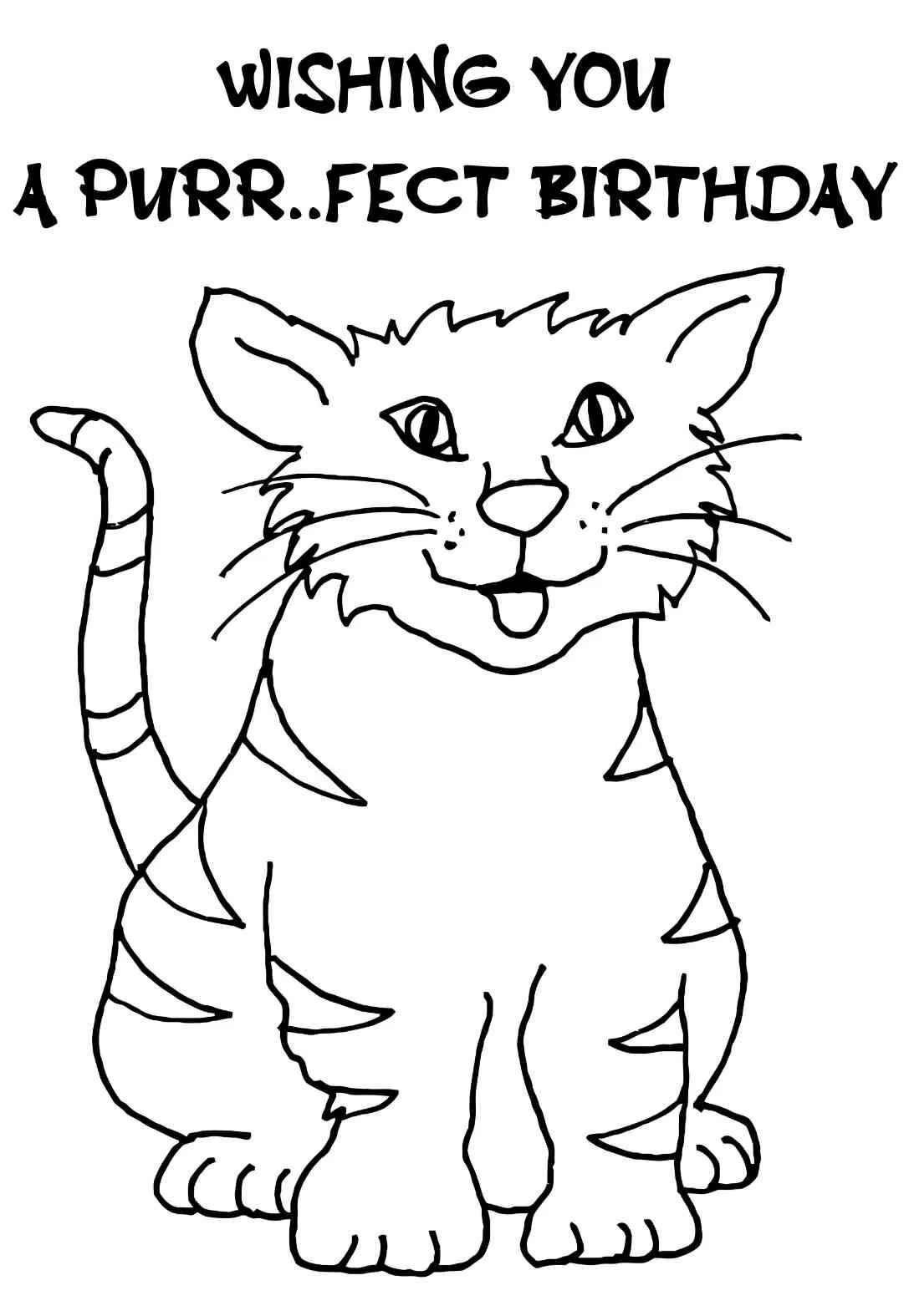 Free Birthday CAT Coloring Pages + printable cards (quick & easy ...
