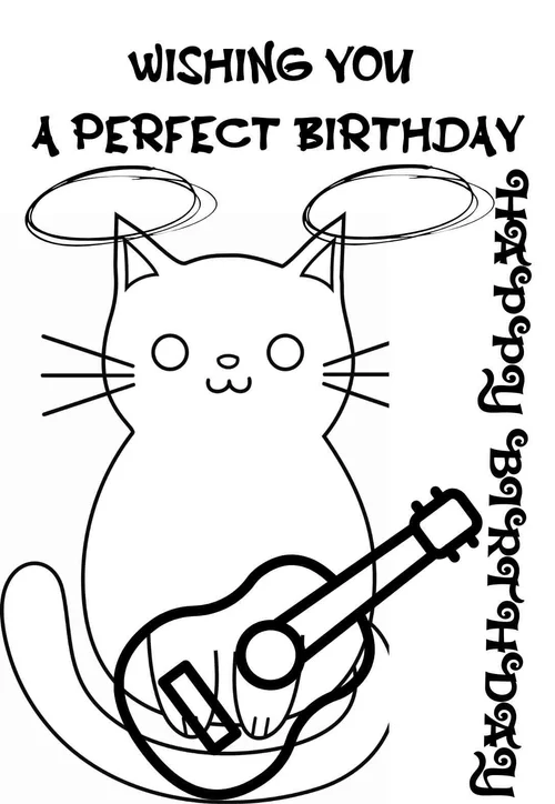 Free Birthday CAT Coloring Pages + printable cards (quick & easy ...