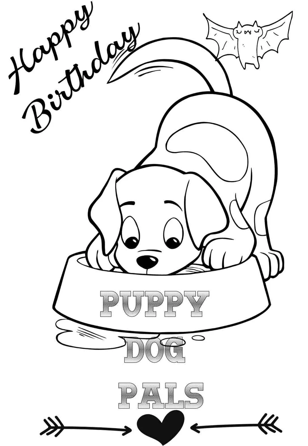 4 Puppy Birthday Coloring Pages & Cards (free) — PRINTBIRTHDAY.CARDS