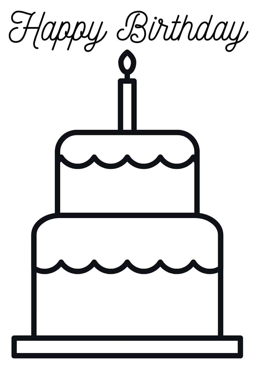 7 Beautiful Coloring Pages of Birthday Cakes + Printable Cards ...