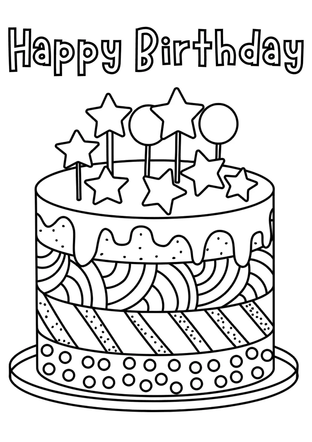 7 Beautiful Coloring Pages of Birthday Cakes + Printable Cards ...