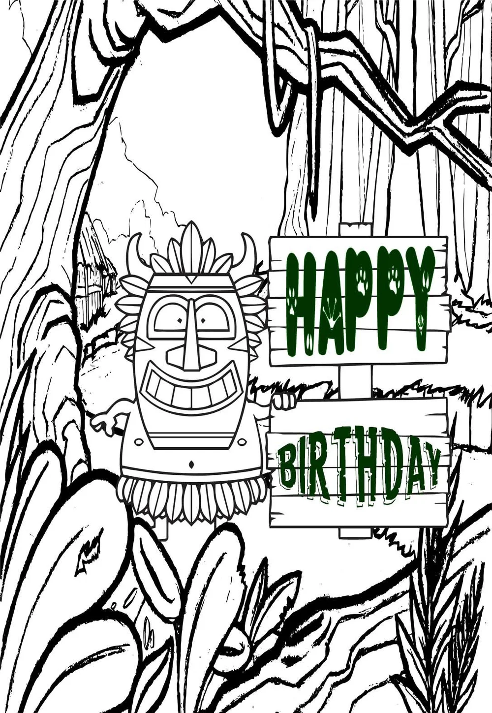 Jungle Birthday Coloring Pages & Cards — PRINTBIRTHDAY.CARDS