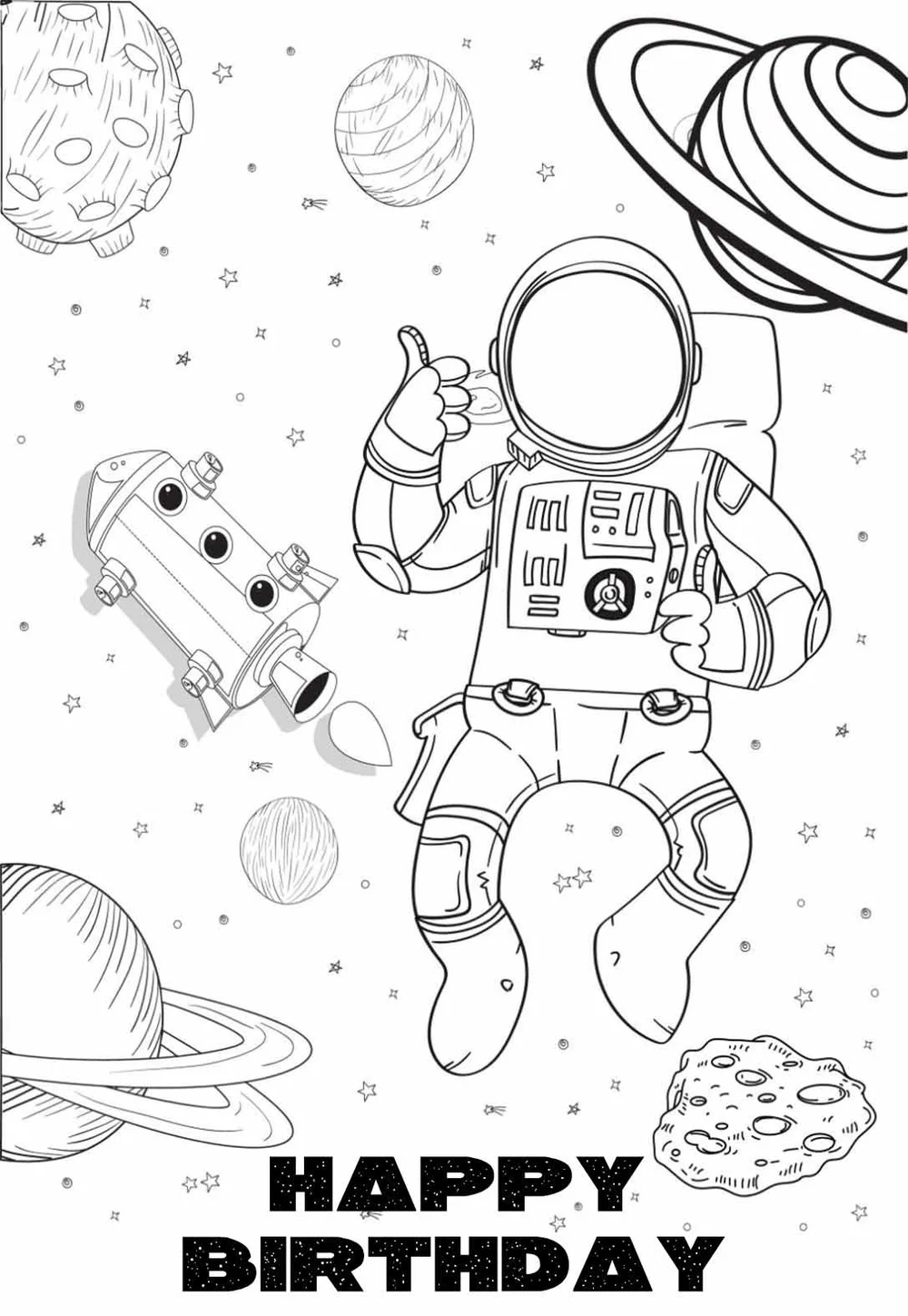 1 Astronaut Birthday Coloring Pages & Cards — PRINTBIRTHDAY.CARDS