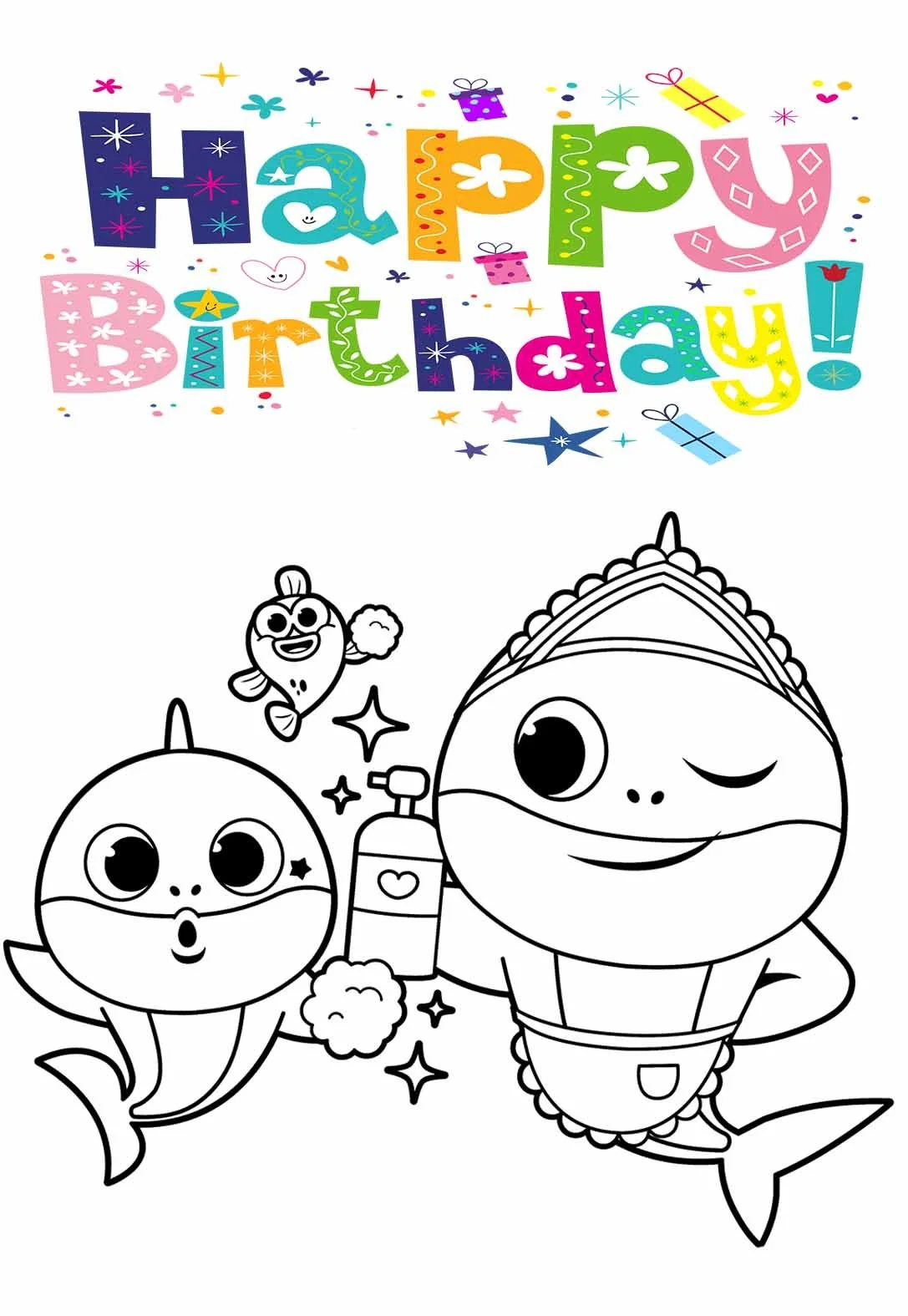 Baby Shark Birthday Coloring Pages & Cards (free) — PRINTBIRTHDAY.CARDS