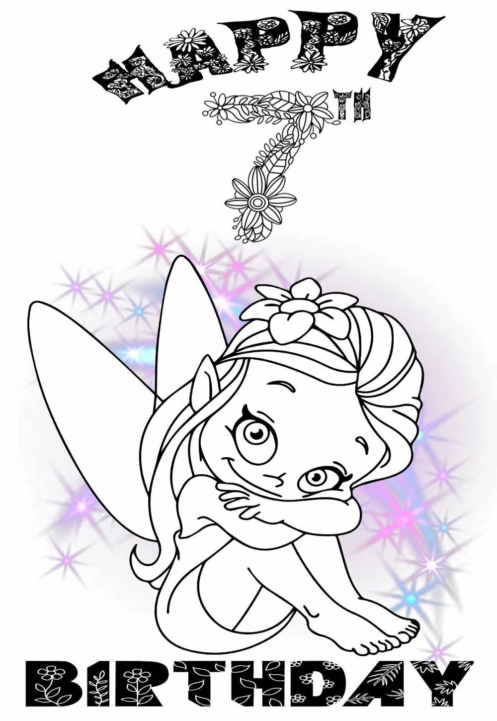 7th Birthday Coloring Pages & Cards (free) — PRINTBIRTHDAY.CARDS