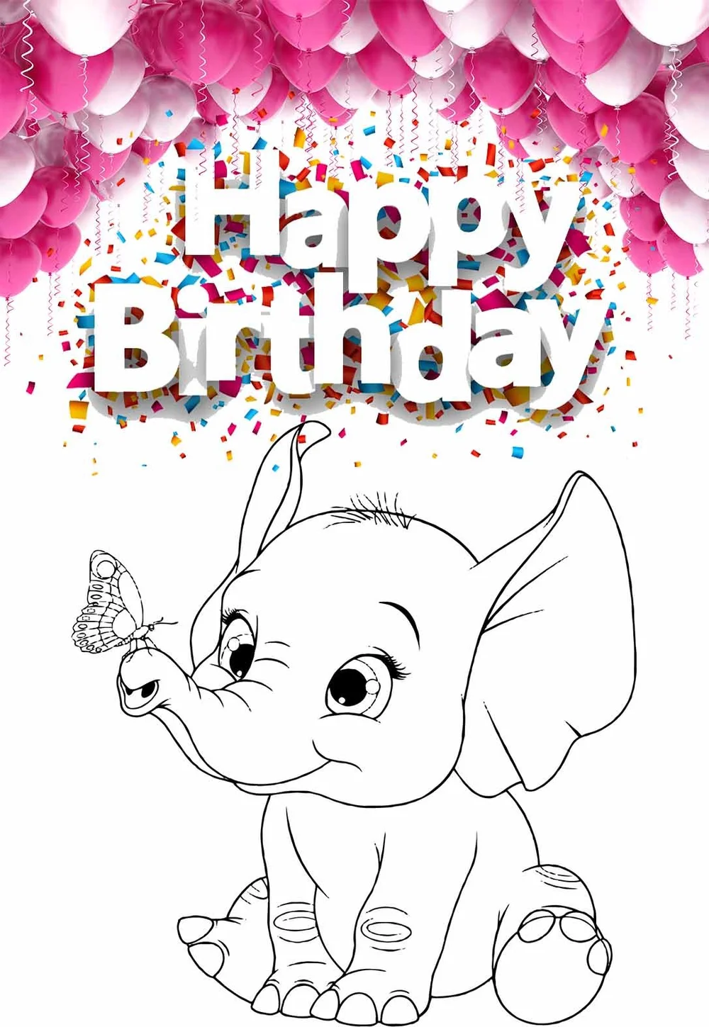 Elephant Birthday Coloring Pages & Cards — PRINTBIRTHDAY.CARDS