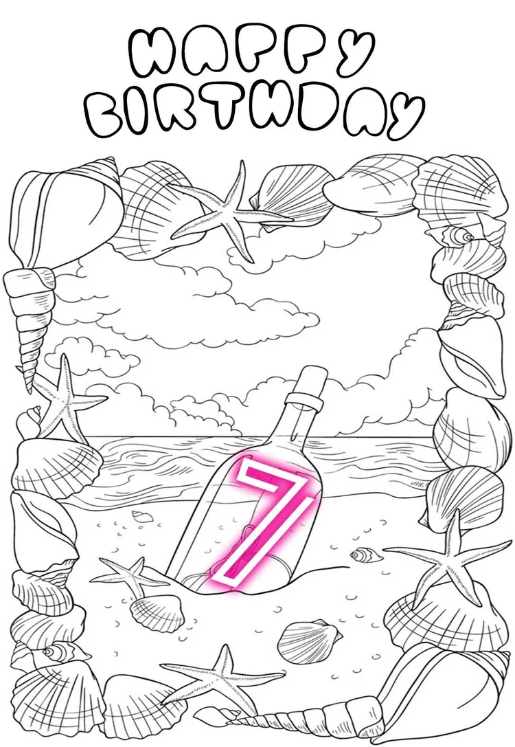 7th Birthday Coloring Pages & Cards (free) — PRINTBIRTHDAY.CARDS