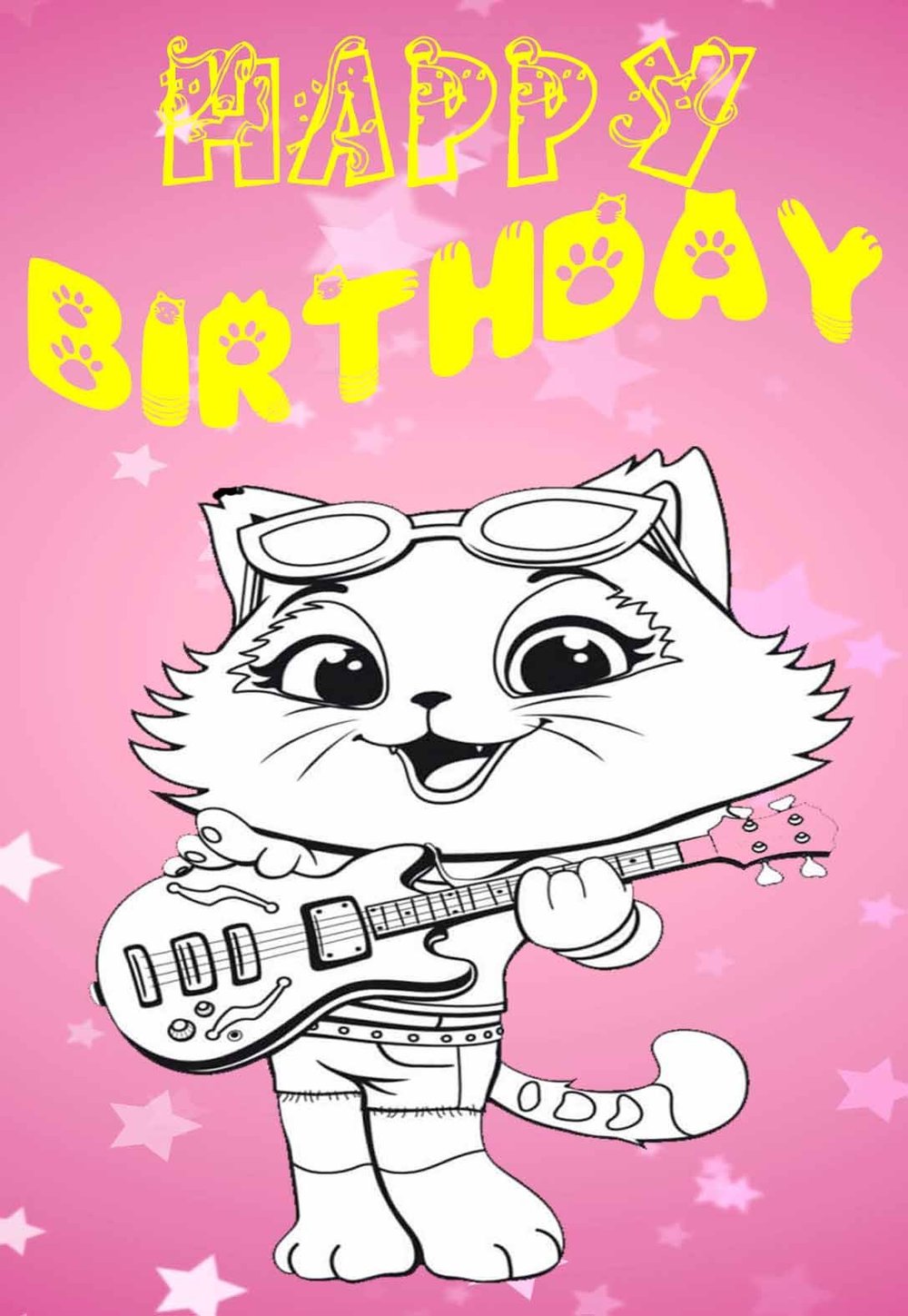 Free Birthday CAT Coloring Pages + printable cards (quick & easy ...