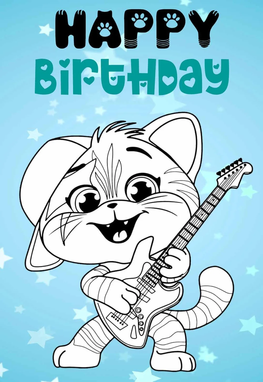 Free Birthday CAT Coloring Pages + printable cards (quick & easy ...