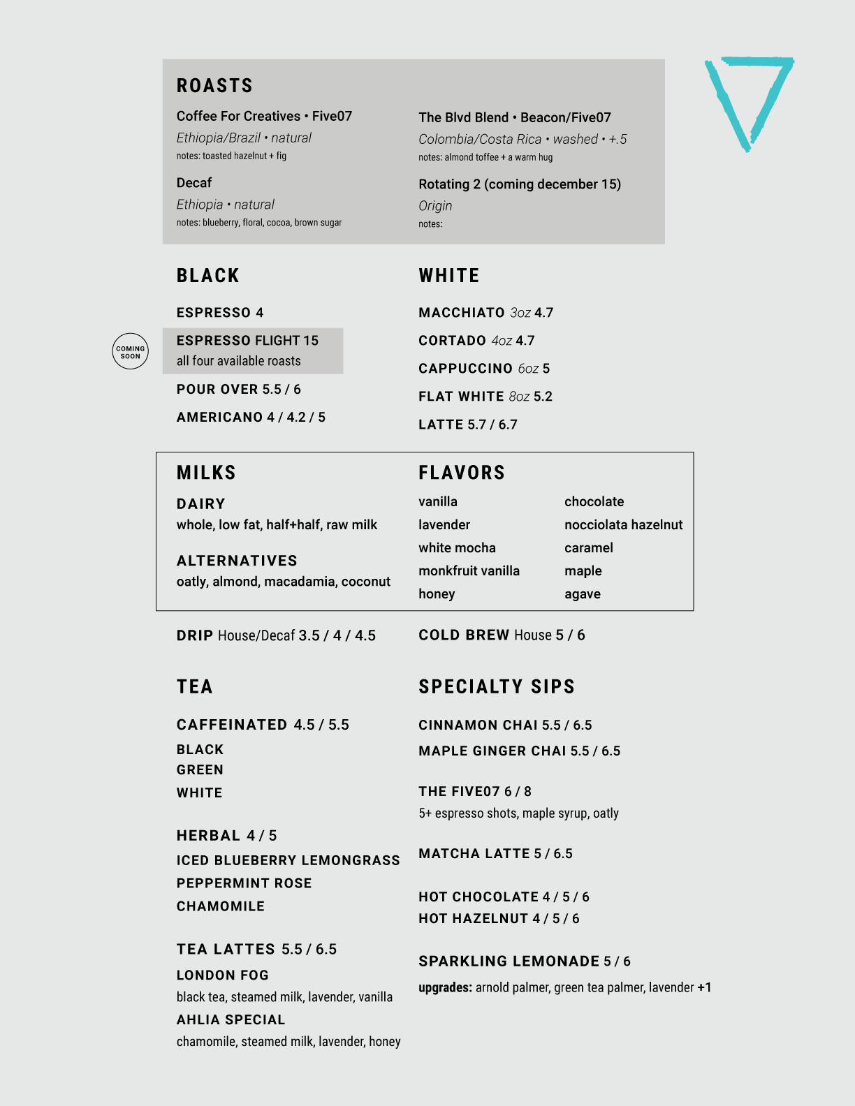 Blvd Menu — The Five07