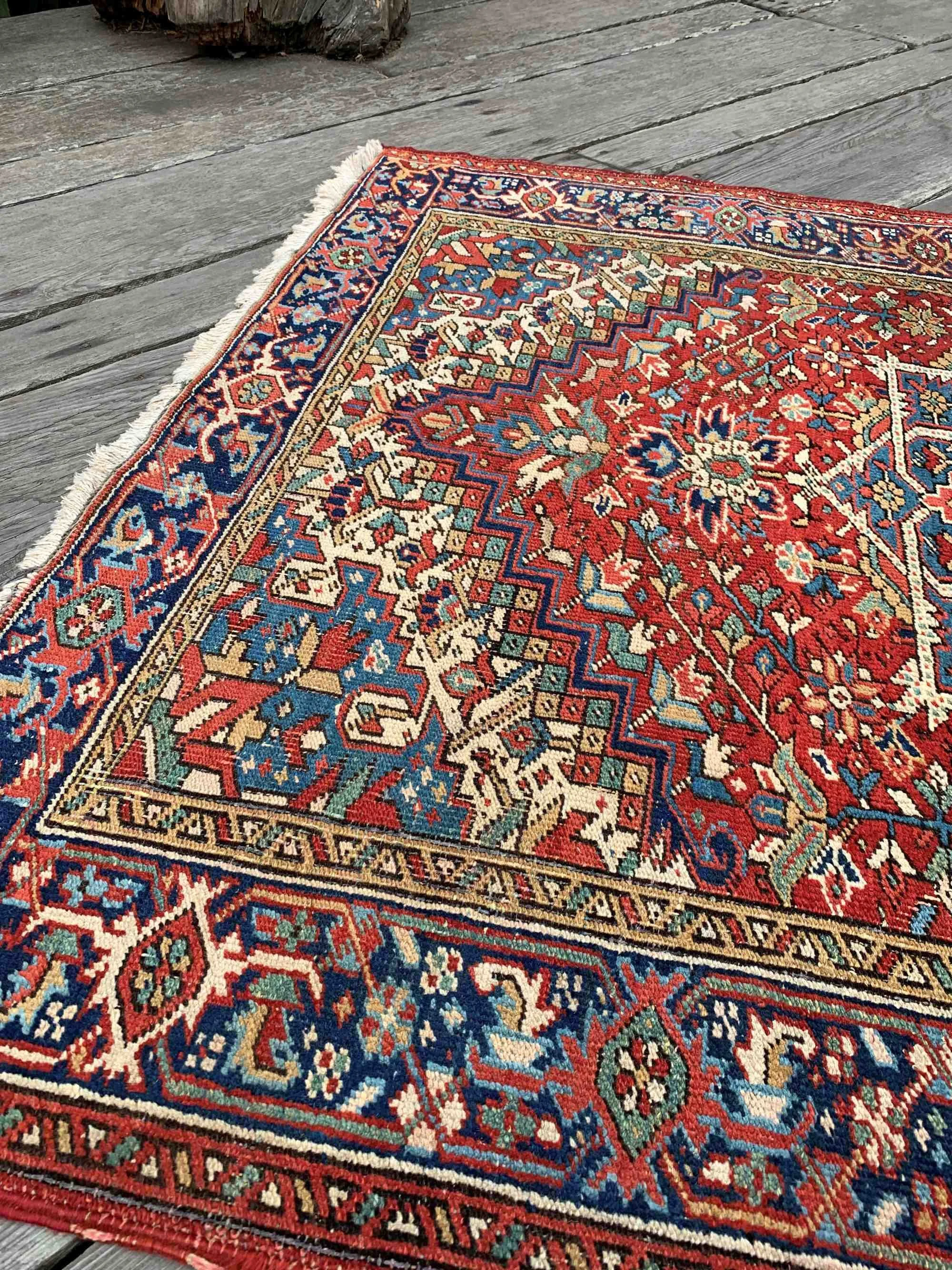 Steelman Rugs — Antique Persian Heriz Rug 4'10"x6'2" French Blue Flame ...