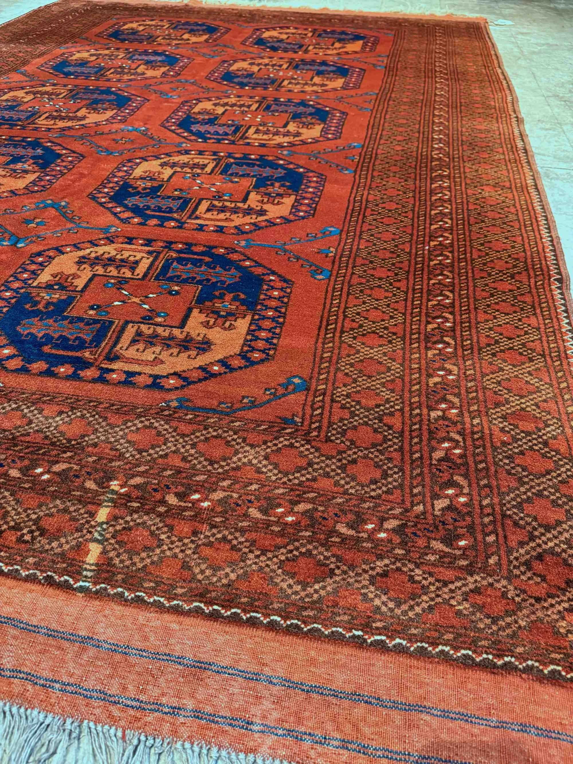 Steelman Rugs — Vintage Afghan Ersari Rug 7'0"x10'4" Burnt Orange Bokhara