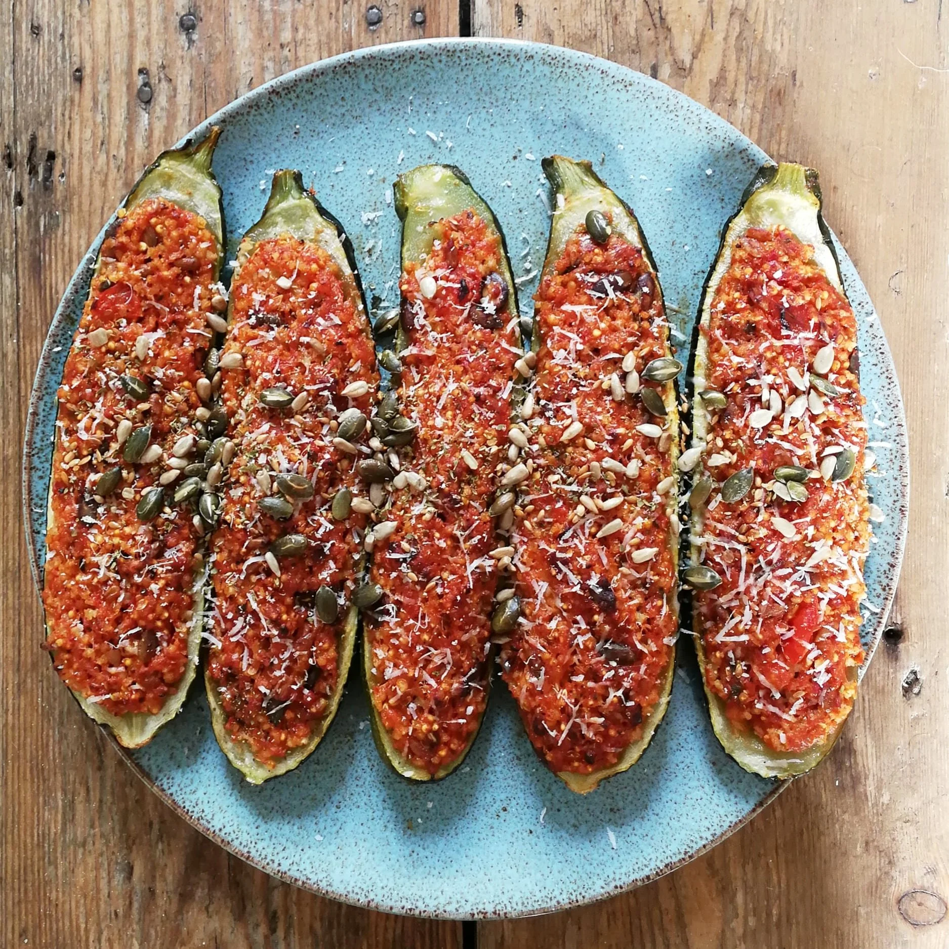 Millet and Roasted Red Pepper Stuffed Courgettes — Flow with Shell