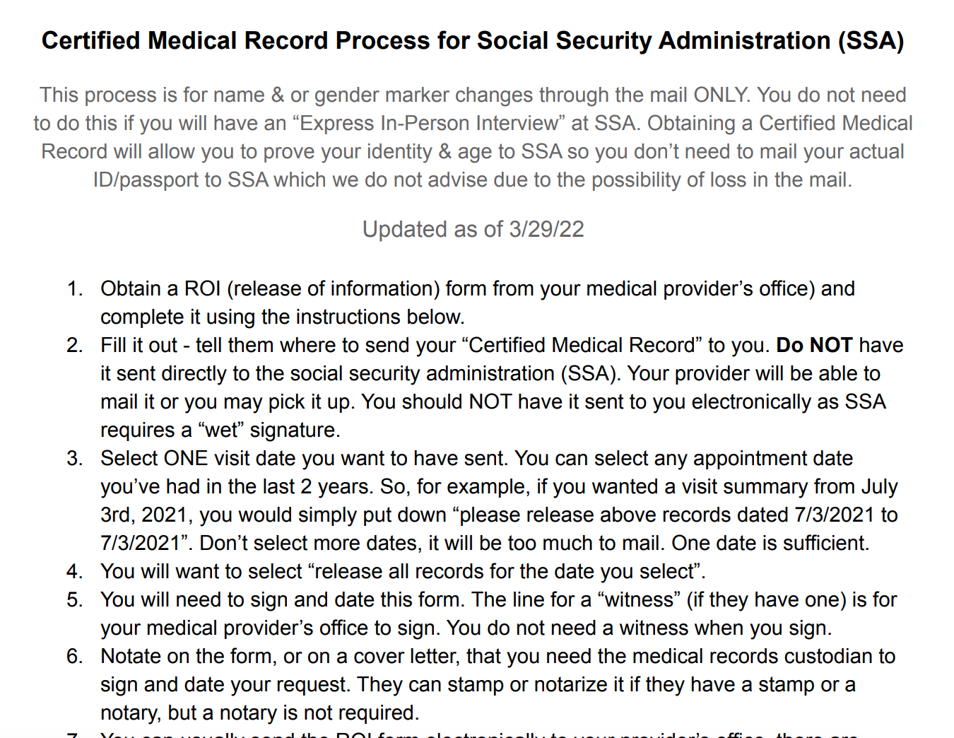 Certified Medical Record and ROI for SSA — Trans Maryland