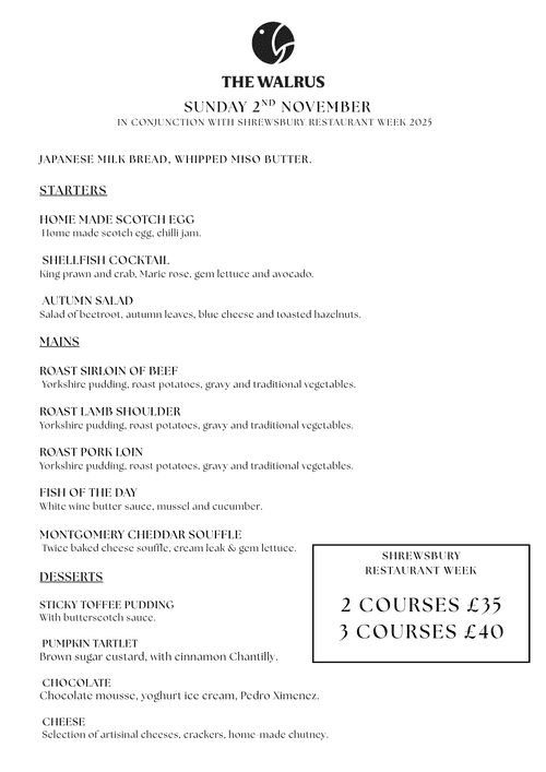 Sunday Lunch — The Walrus Restaurant