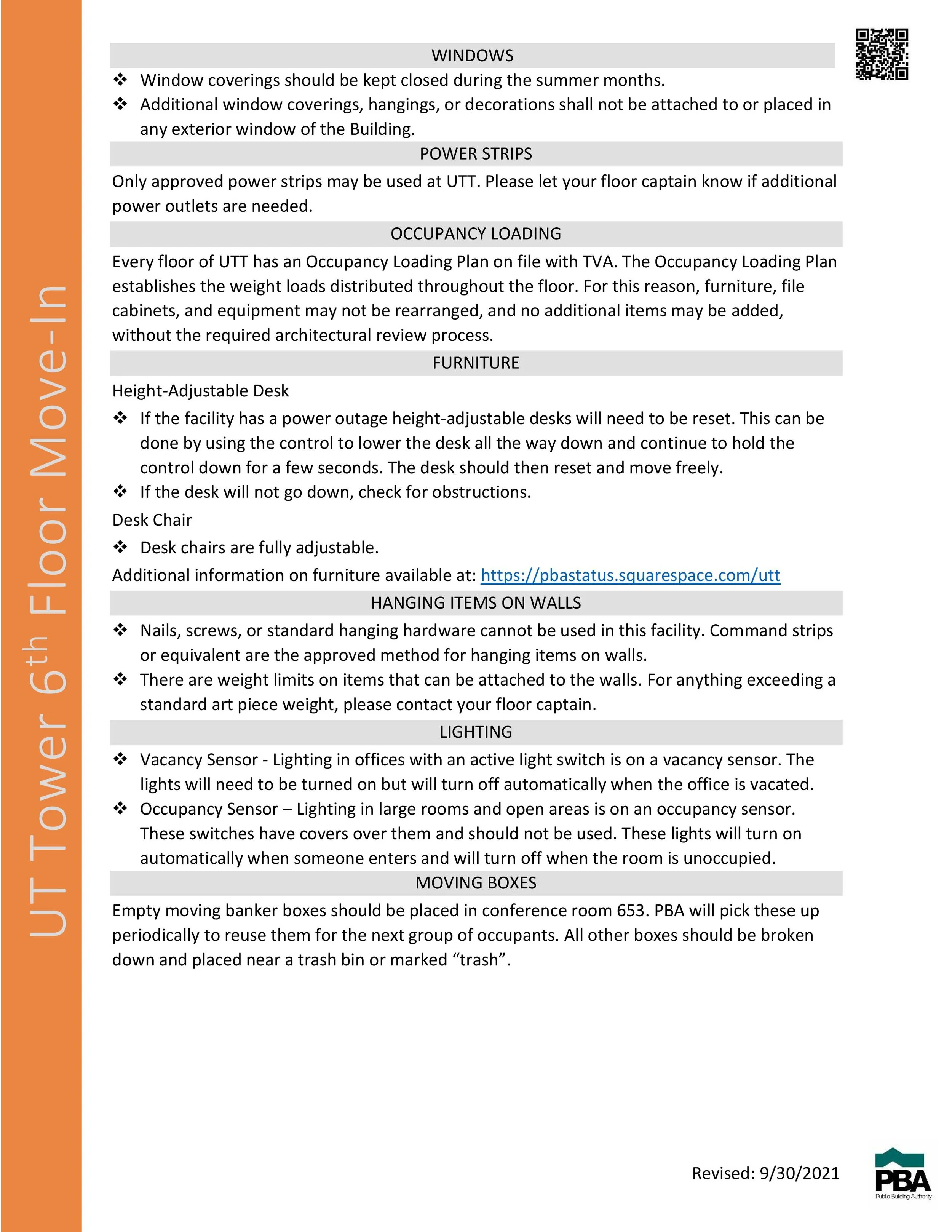 6th Floor Move-In Sheet — Public Building Authority