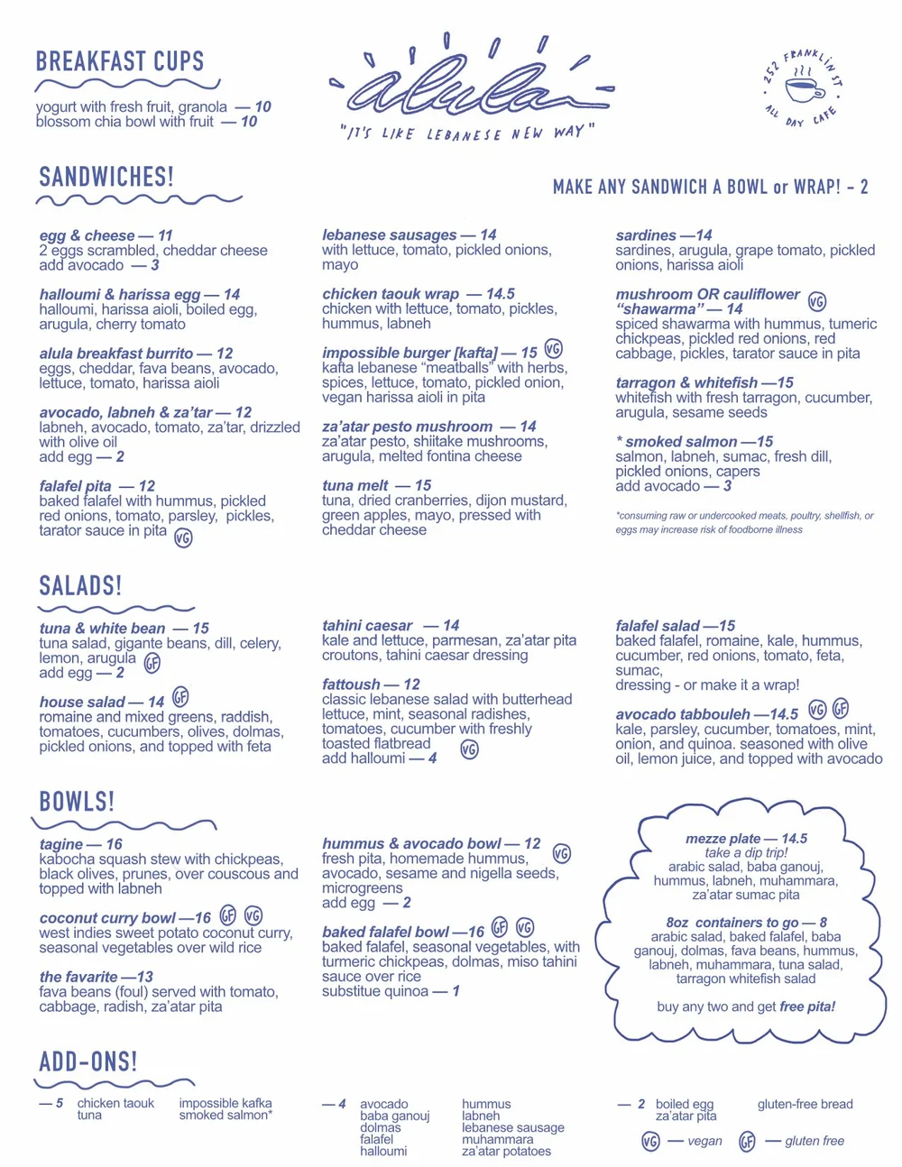 Menu — Cafe Alula