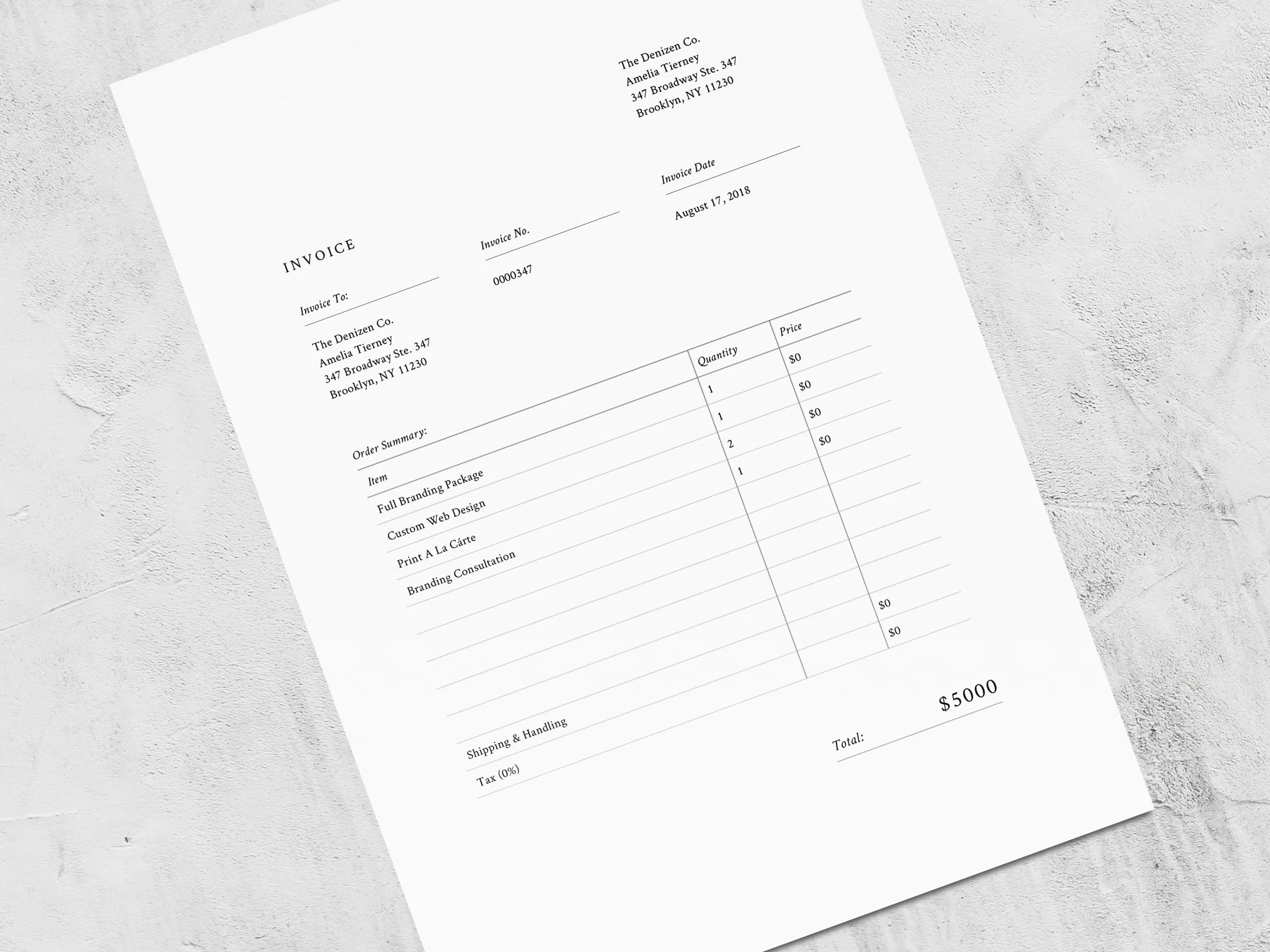 The Denizen Co. — Amelia Invoice Template