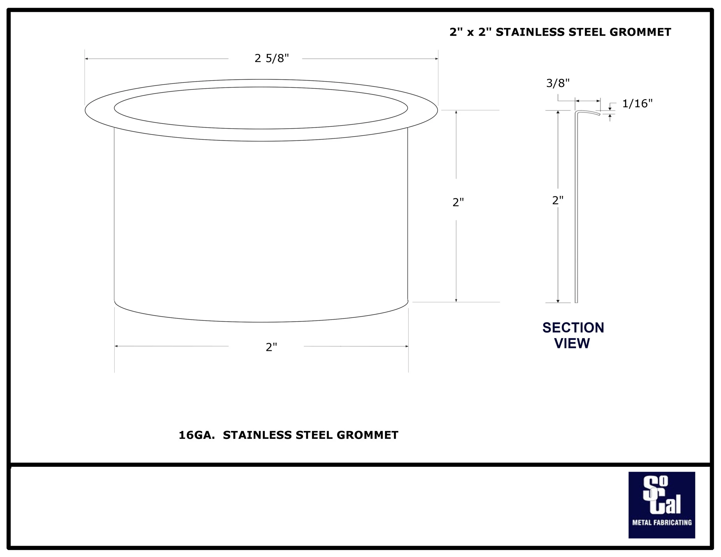 2" round x 2" deep - Grommet Brushed Stainless Steel — Trash Rings ...