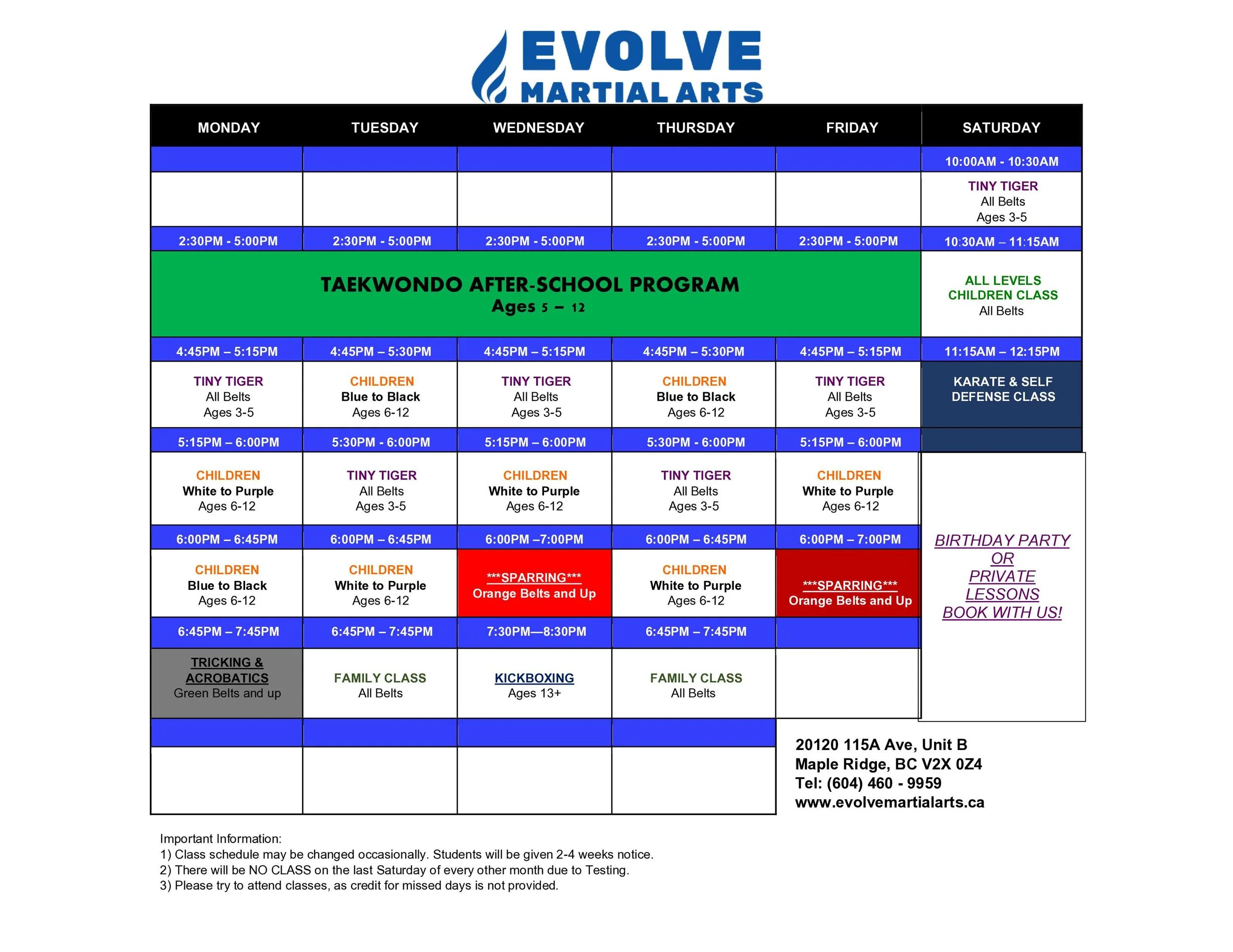 Schedule — Evolve Martial Arts