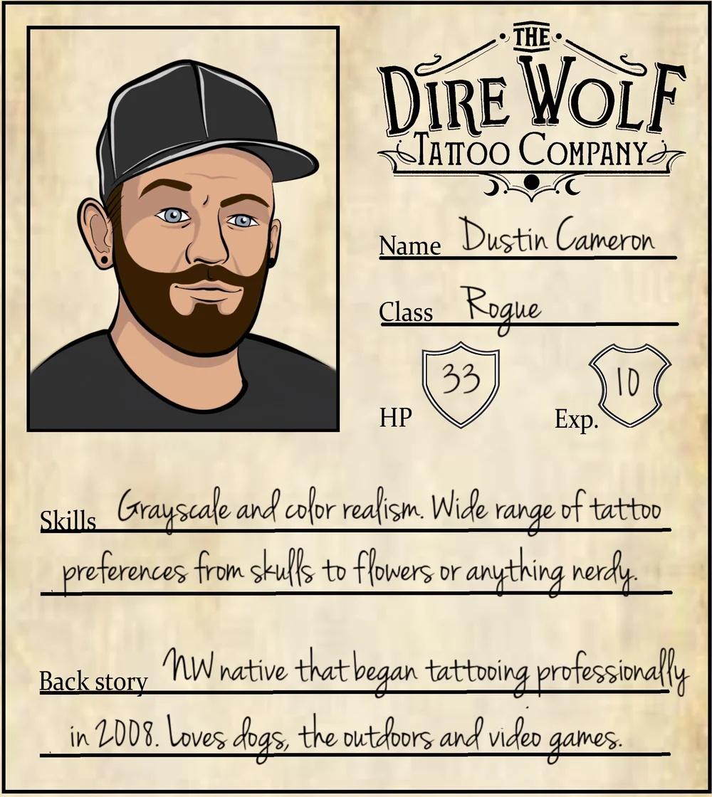 tattoo artist Dustin Cameron located at Dire Wolf tattoo located in ...