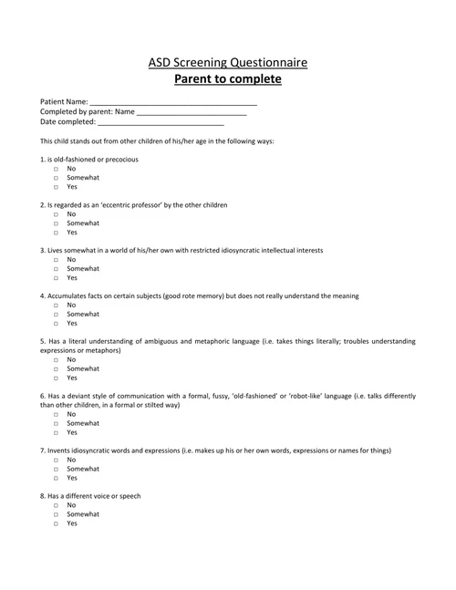 ASD Screening Questionnaire — BenMD Consultants