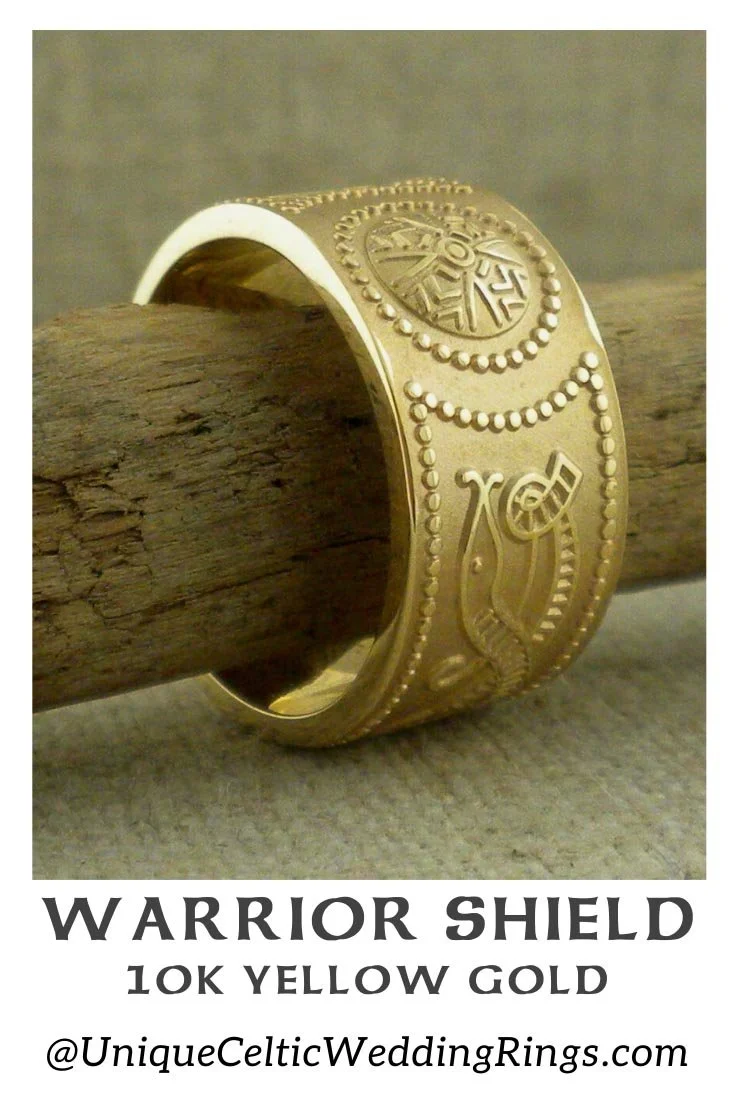 9.2 mm Celtic Warrior Shield Wedding Ring — Unique Celtic Wedding Rings ...