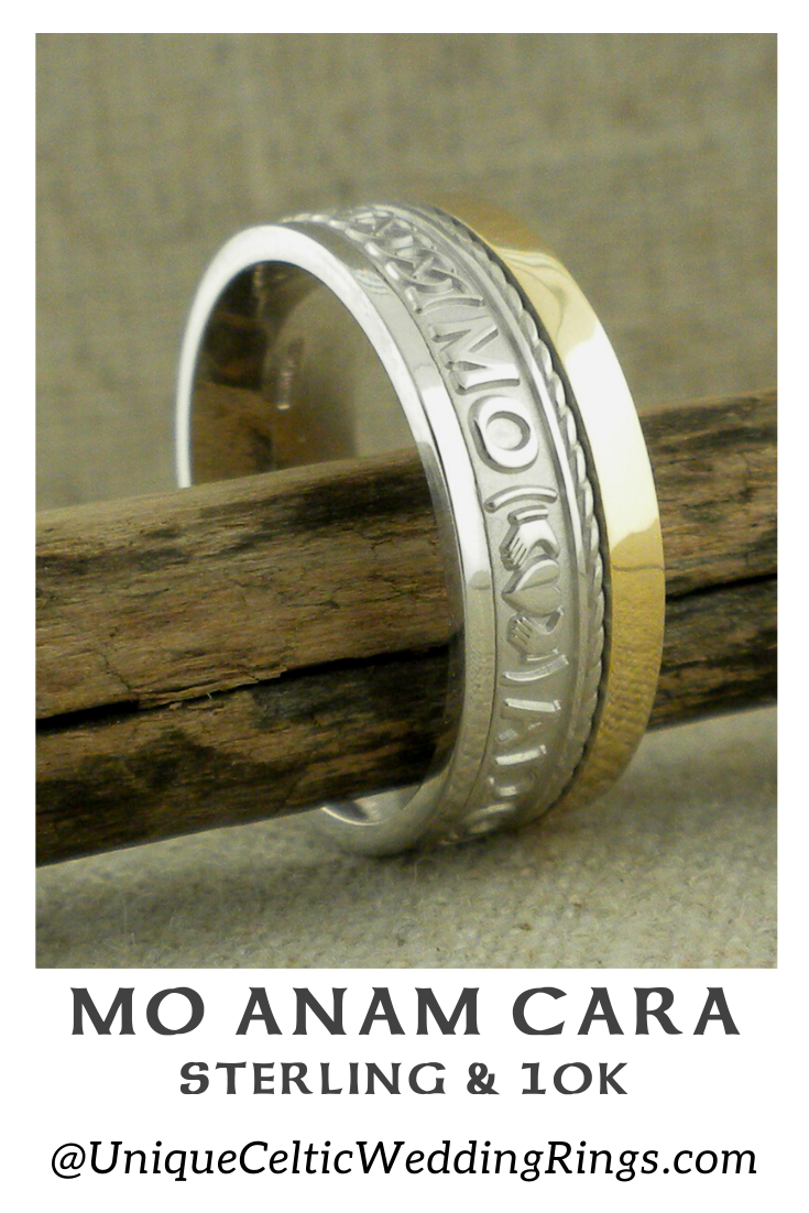 Mo Anam Cara Wedding Ring 7.2 mm with Rail Edge — Unique Celtic Wedding ...