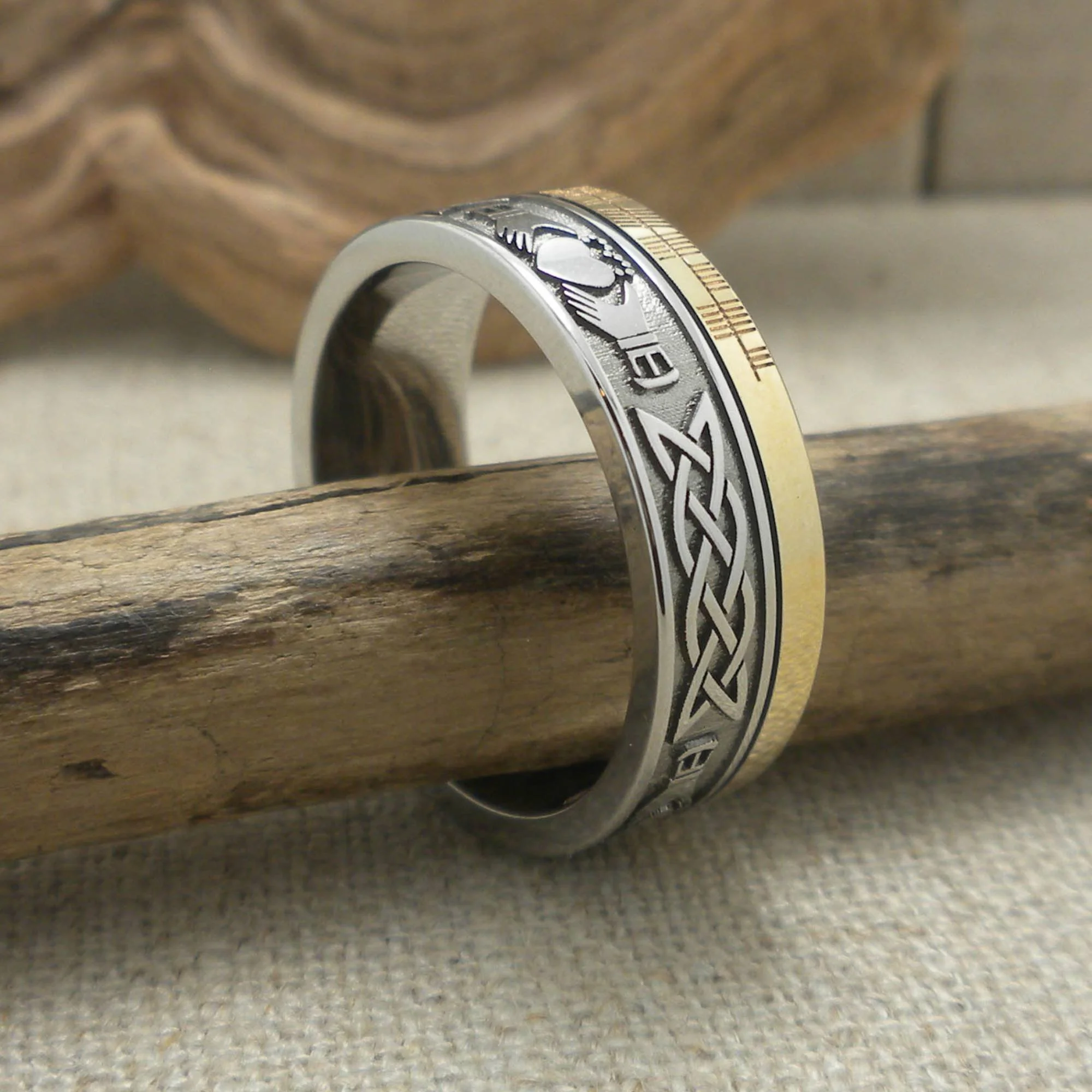 Celtic Claddagh Wedding Ring with Custom Ogham — Unique Celtic Wedding ...