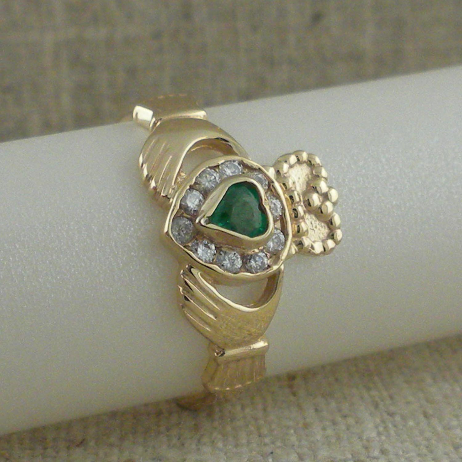 Claddagh Rings with Emerald and Diamonds — Unique Celtic Wedding Rings