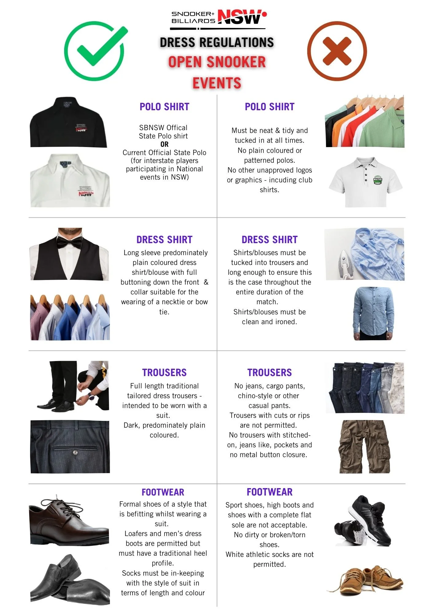 Dress Code Update August 2024 — Snooker and Billiards NSW