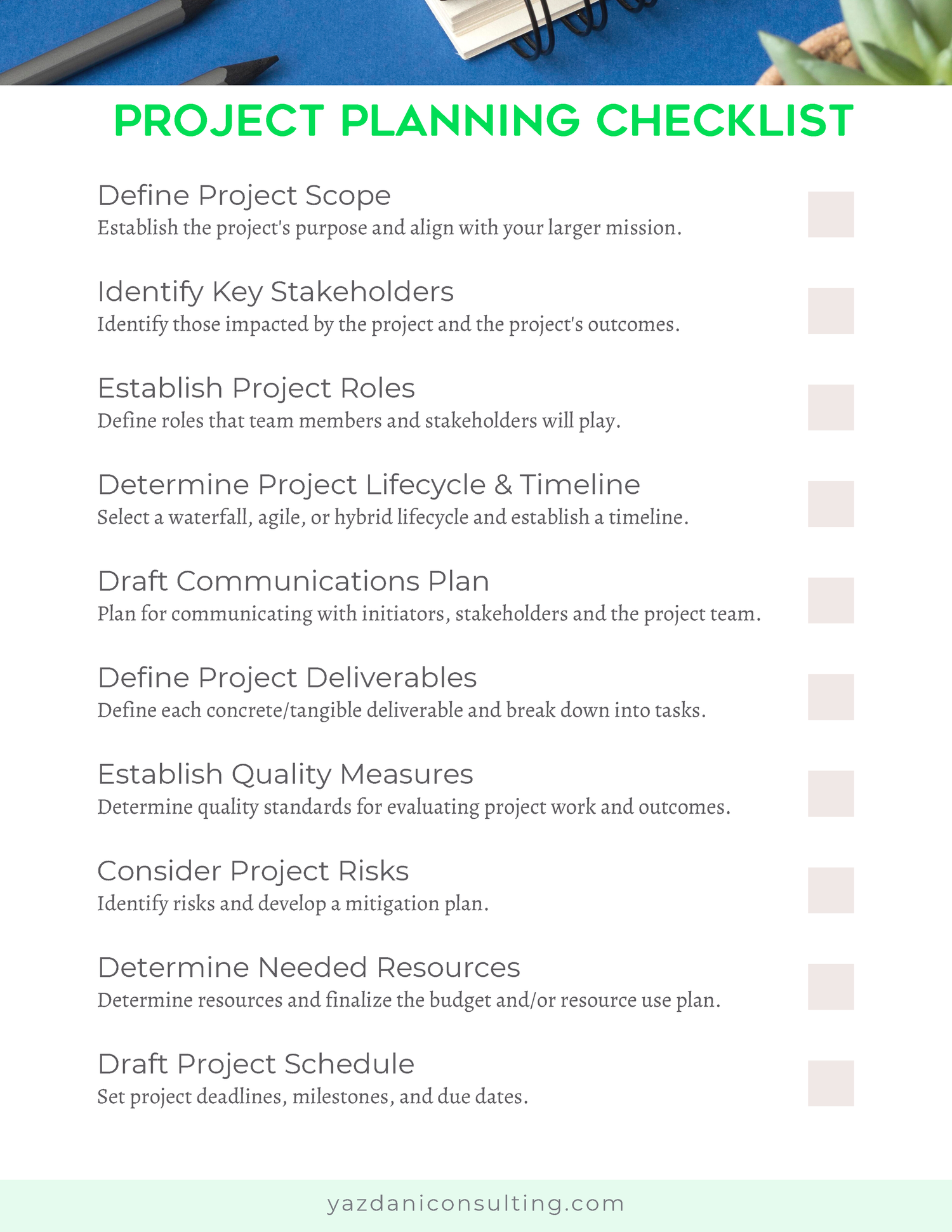 Project Planning Checklist — Yazdani Consulting and Facilitation