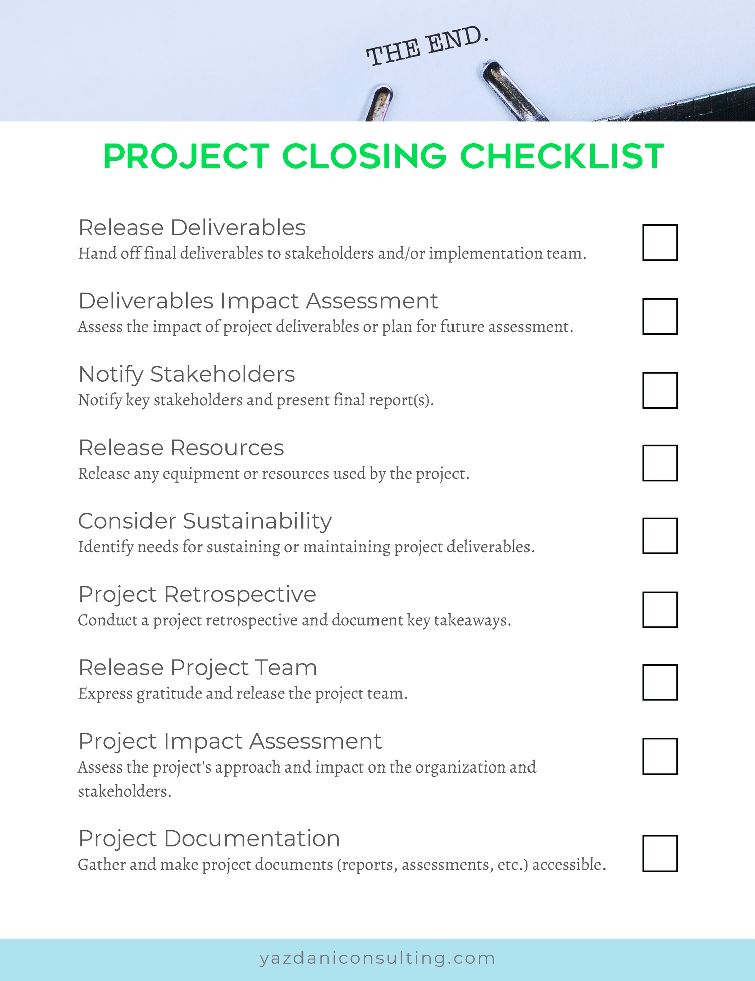 Project Closing Checklist — Yazdani Consulting and Facilitation