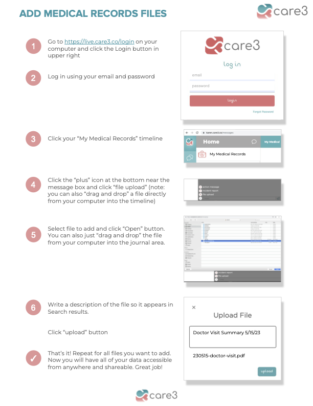Add Files to My Medical Records Timeline — Care3 | Make Your Miracle