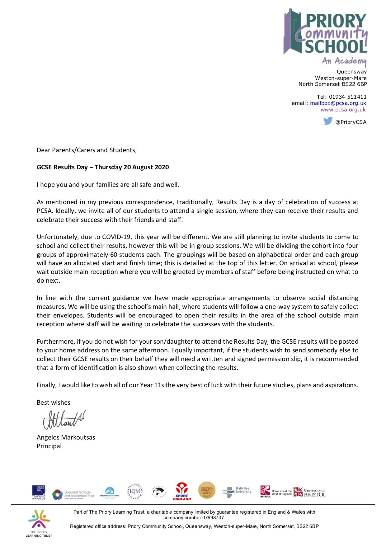 GCSE Results Day Information - Thursday 20 August 2020 — PCSA