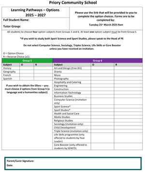 GCSE Options at Priory — PCSA