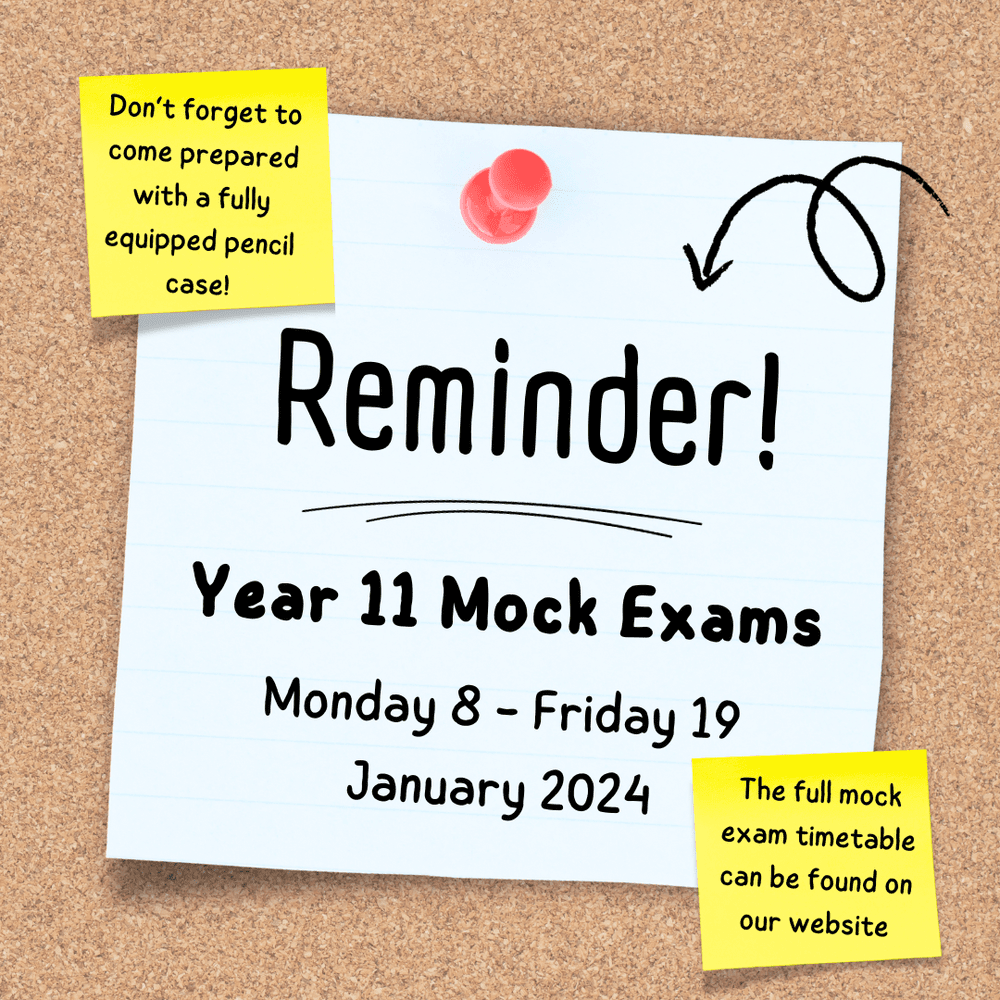 Year 11 Mock Exam Reminder — PCSA