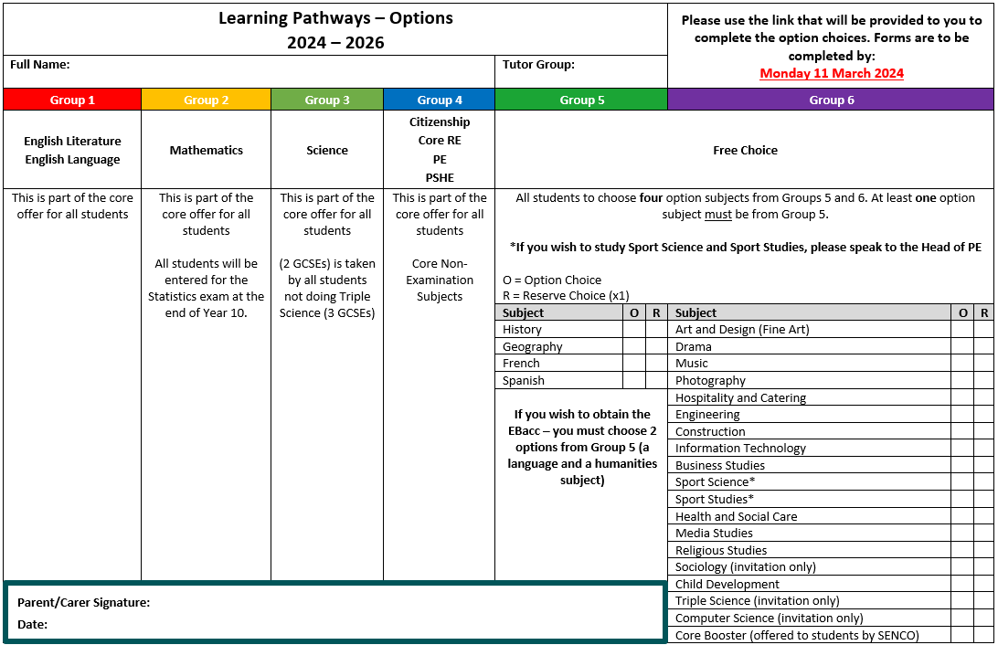 GCSE Options at Priory — PCSA