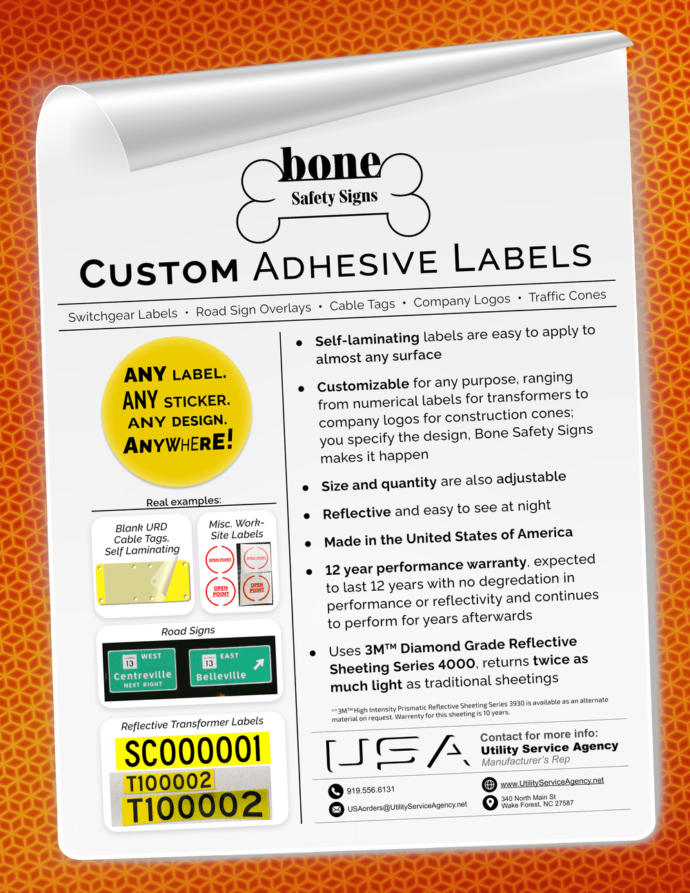 Customizable reflective adhesive labels by Bone Safety Signs — Utility ...