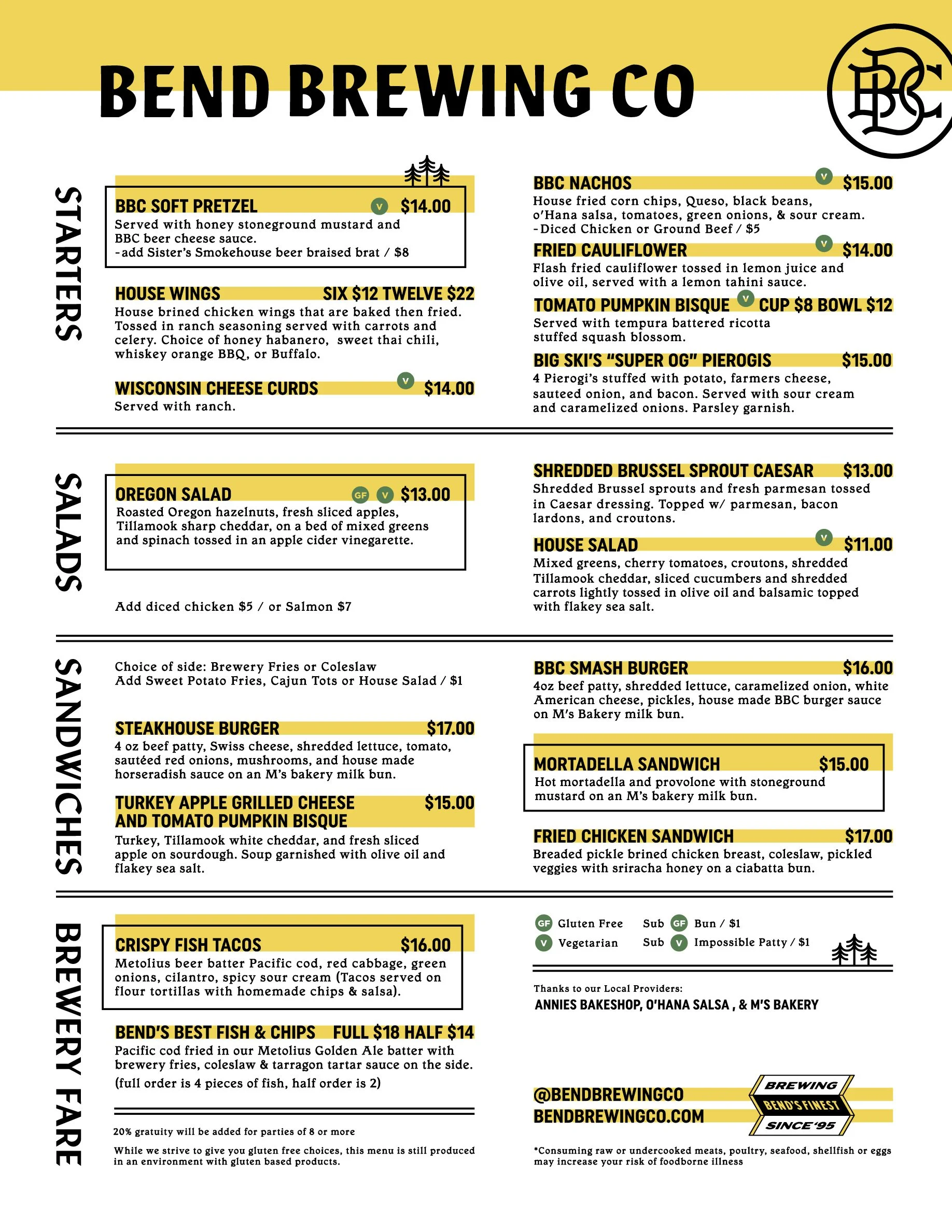 PUB MENU — Bend Brewing Company