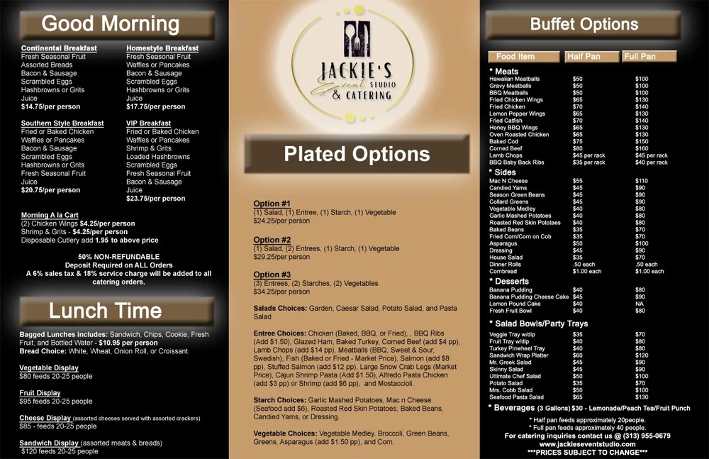 Menu — Jackie's Event Studio & Catering
