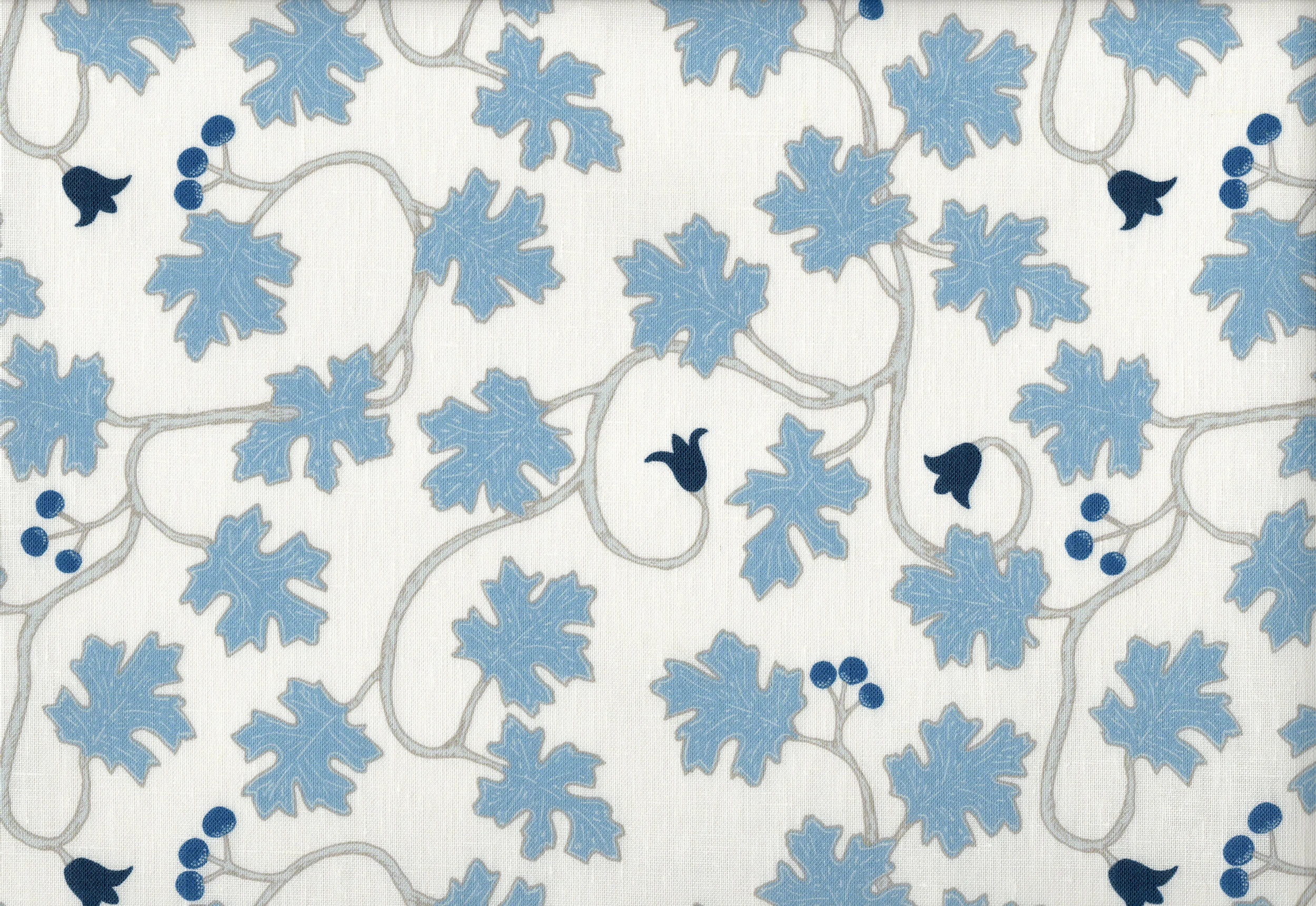 Leaves with Berries // Azure — Lauren Servati Textiles
