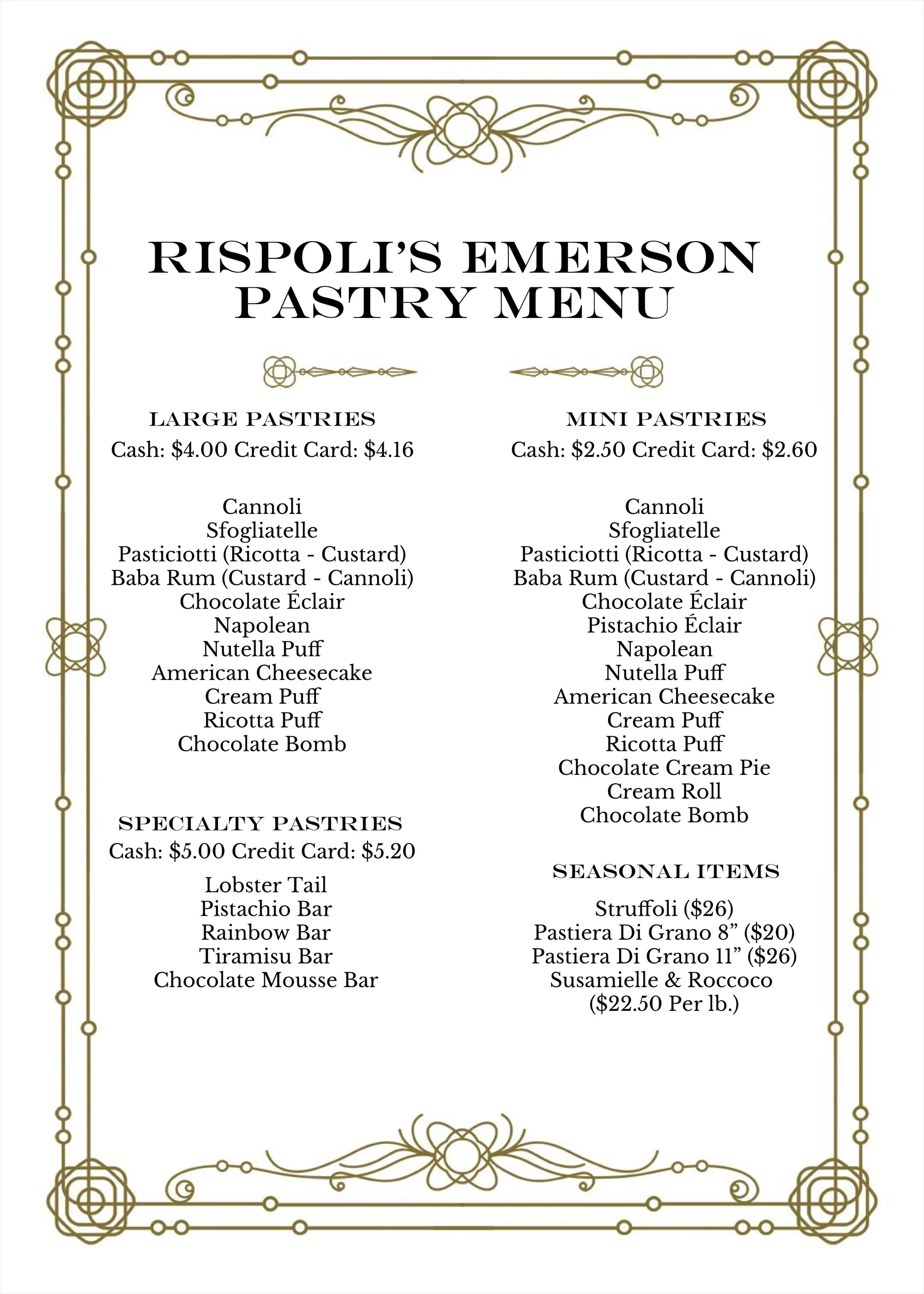 Menu — Rispoli Pastry Shop