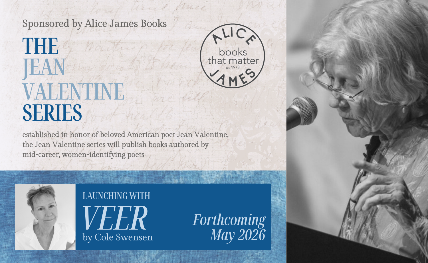 Alice James Books Launches New Jean Valentine Series with VEER by Cole ...