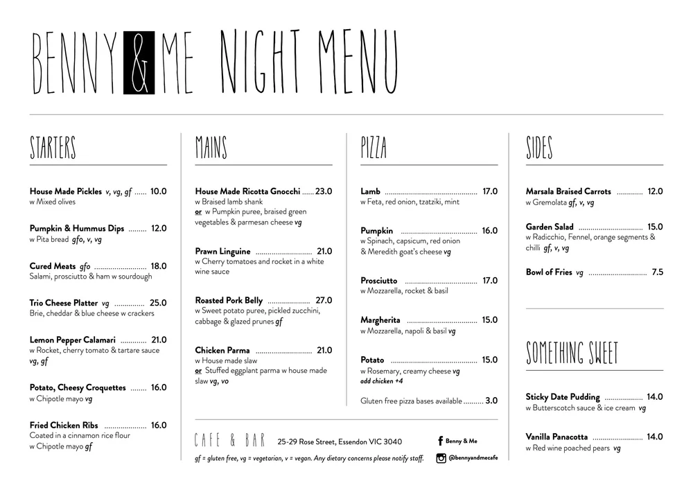 Menu — Benny & Me