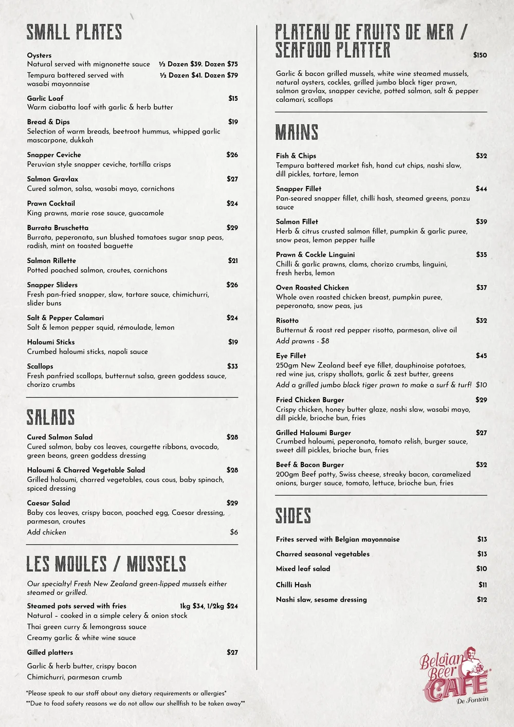 Menu — De Fontein Belgian Beer Cafe