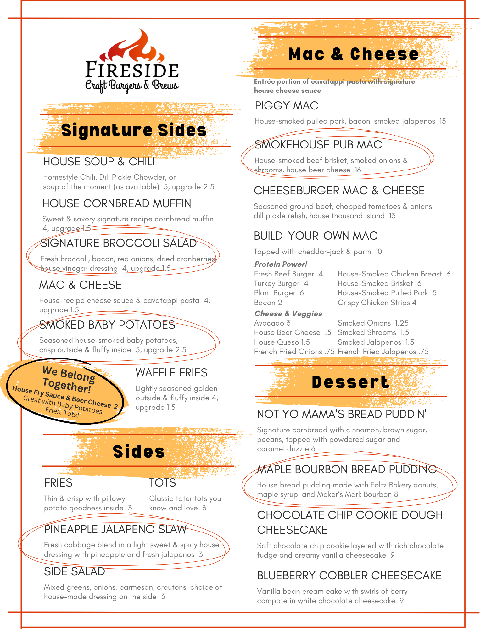 Food Menus — Fireside Craft Burgers & Brews