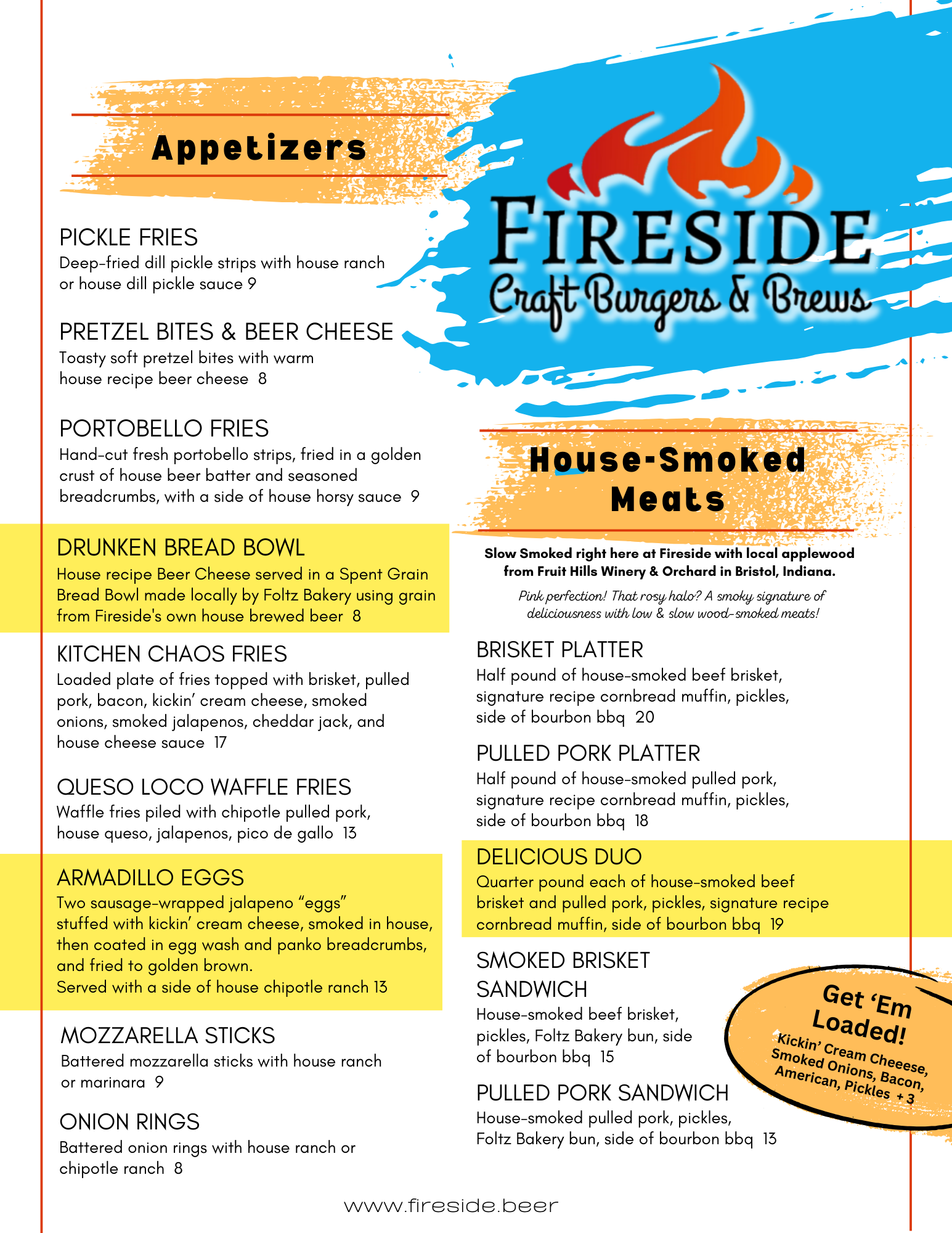 Food Menus — Fireside Craft Burgers & Brews